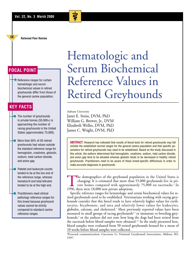 Greyhound Hematology and Biochemistry Ranges | PDF | Reference Range ...