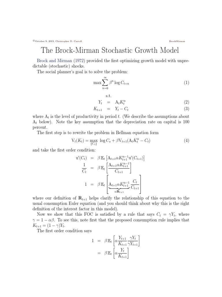 The Brock-Mirman Stochastic Growth Model | PDF | Teaching Methods ...