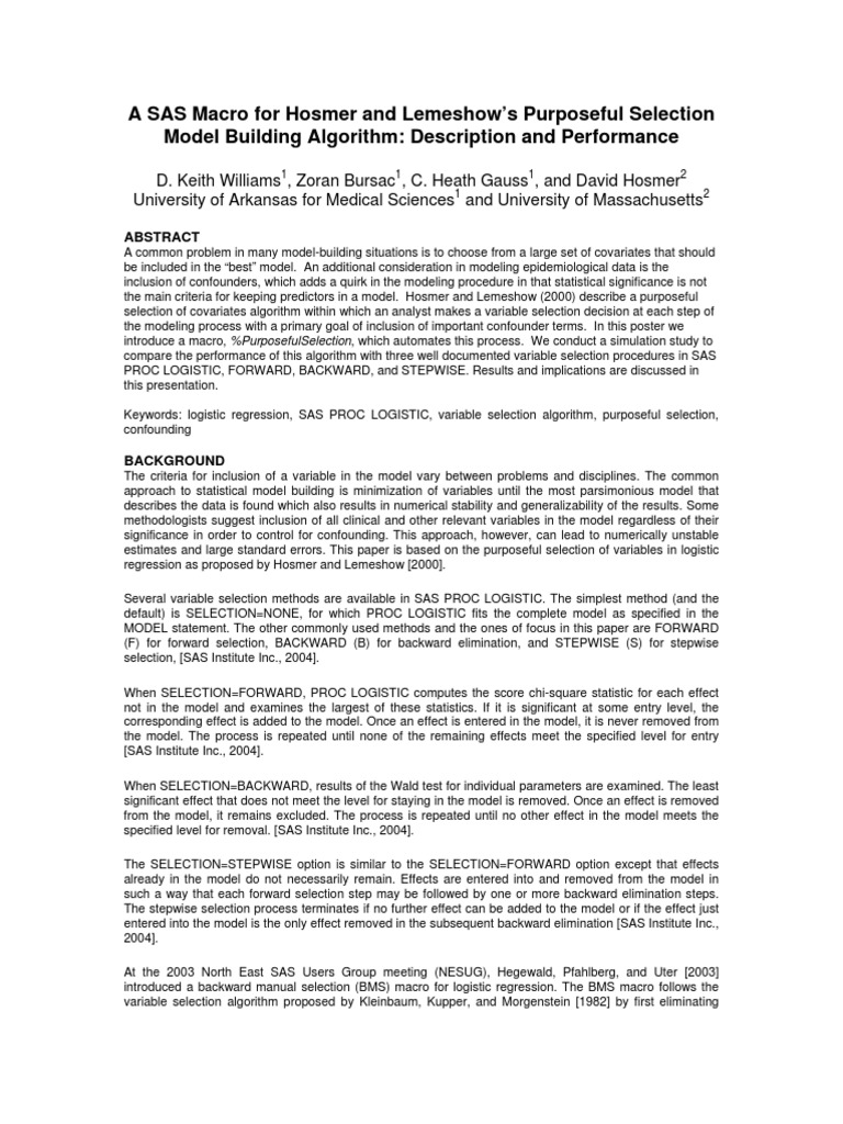 Hosmer Purposeful Selection Macro | PDF | Confounding | Statistical Theory