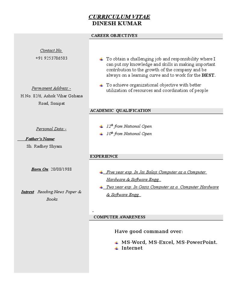 Dinesh Kumar: Curriculum Vitae | PDF