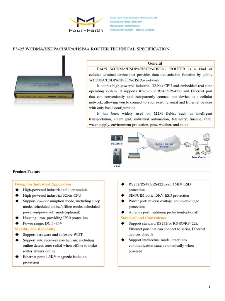 F3425 Wcdma&hsdpa&hsupa&hspa+ Router Specification | PDF | High Speed ...