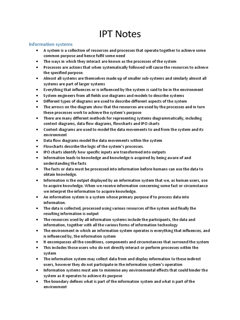 Ipt Notes | PDF | System | Information System