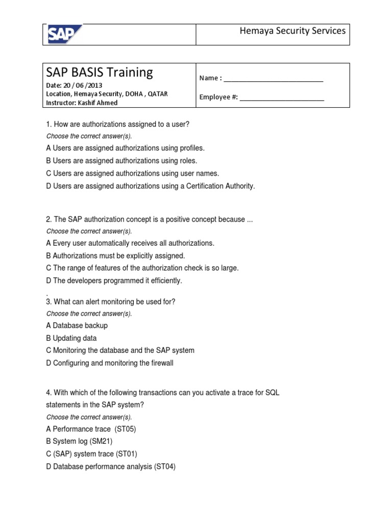 Sap Basis Training Quiz | PDF | Hypertext Transfer Protocol ...