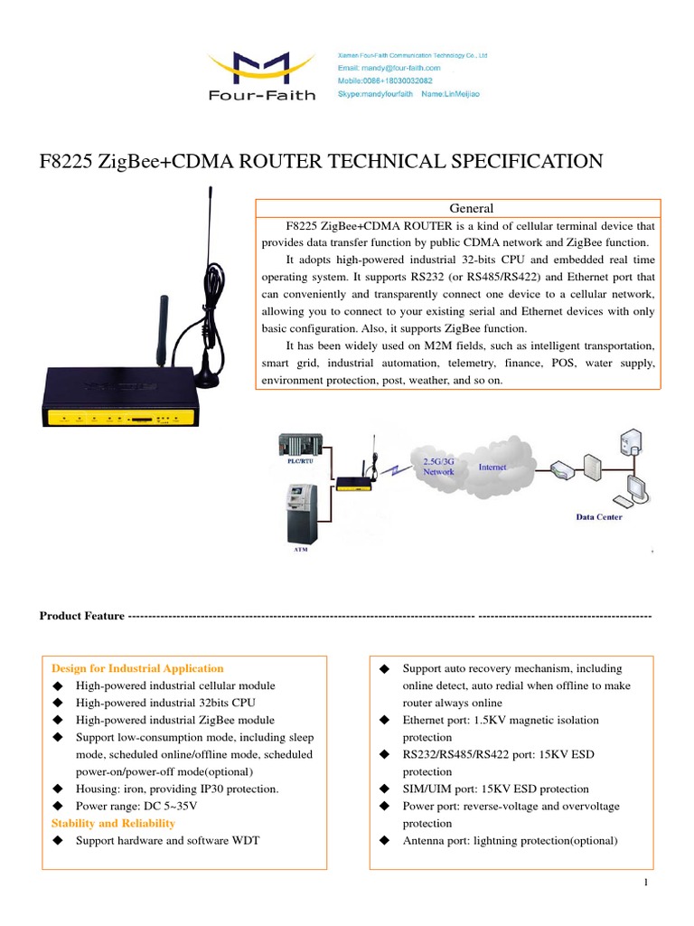 F8225 ZigBee+CDMA ROUTER SPECIFICATION | PDF | Computer Data ...