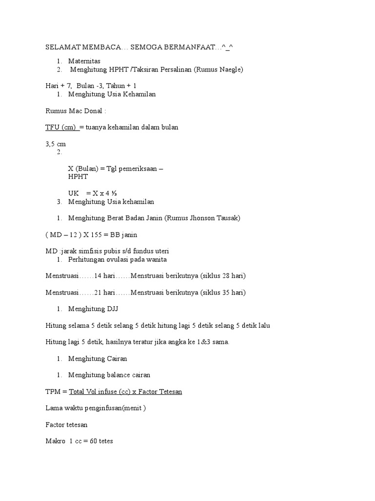 Rumus - Rumus Keperawatan | PDF | Kesehatan Holistik