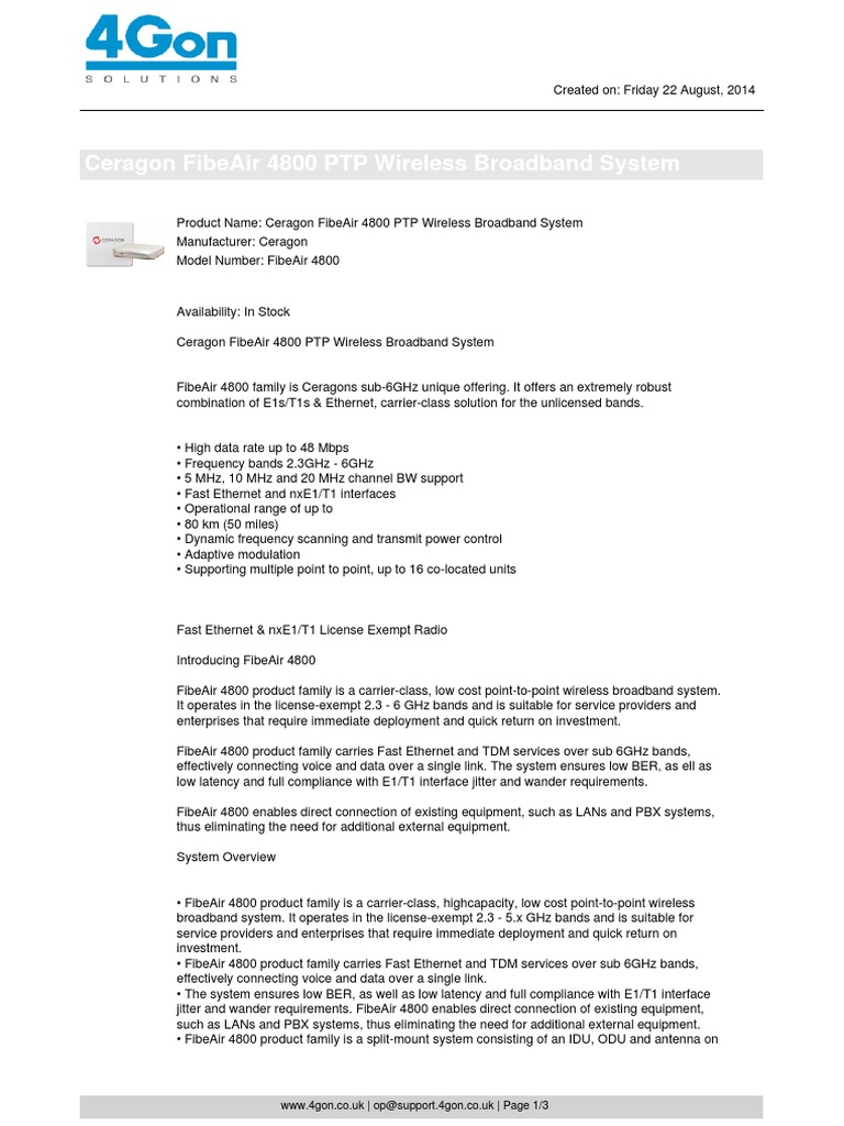 Ceragon Fibeair 4800 PTP Wireless Broadband System l1 | PDF | Internet ...