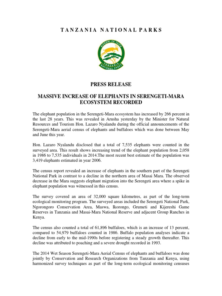 Serengeti Mara Ecosystem Census Report | PDF | Conservation Biology ...