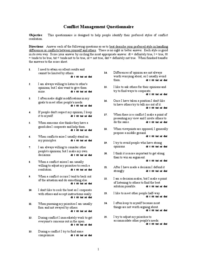 Conflict Management Questionnaire | PDF | Career & Growth