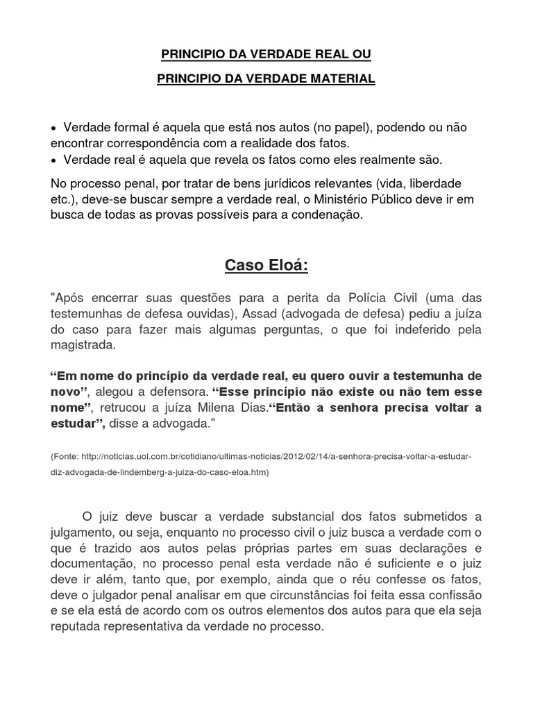 Principio Da Verdade Real | PDF | Procedimento criminal | Juiz