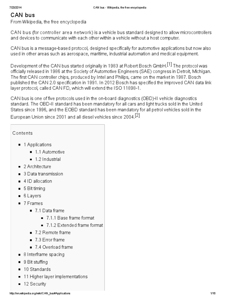 CAN Bus - Wikipedia, The Free Encyclopedia | PDF | Data Transmission ...