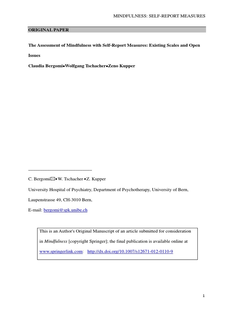 The Assessment of Mindfulness With Self-Report Measures | PDF | Self ...