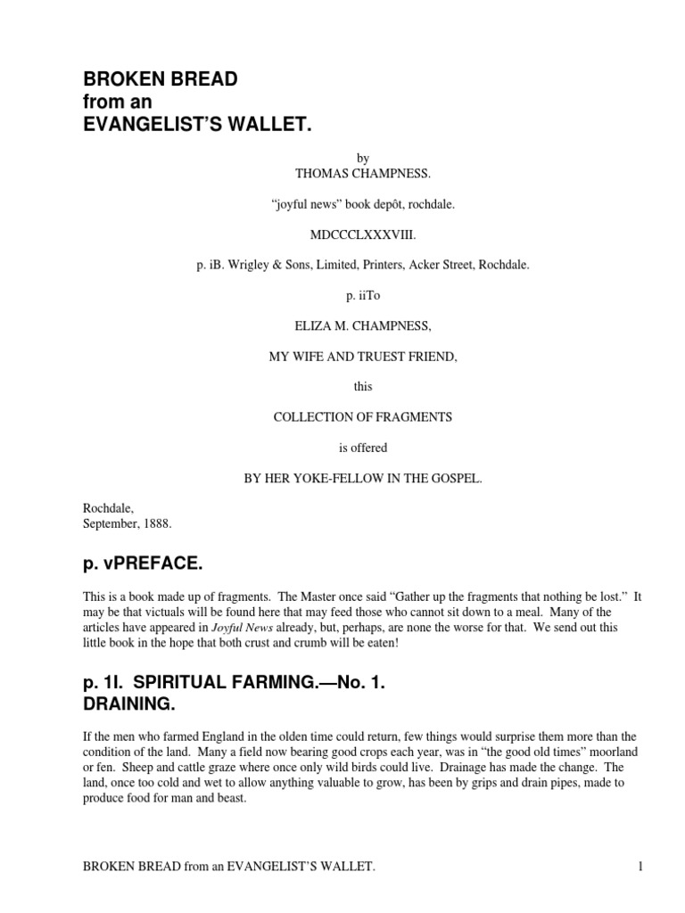 Broken Breadfrom An Evangelist's Wallet by Champness, Thomas, 1832-1905 ...