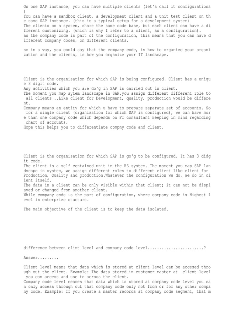 SAP Client vs Company Code Explained | PDF | Software | Information ...