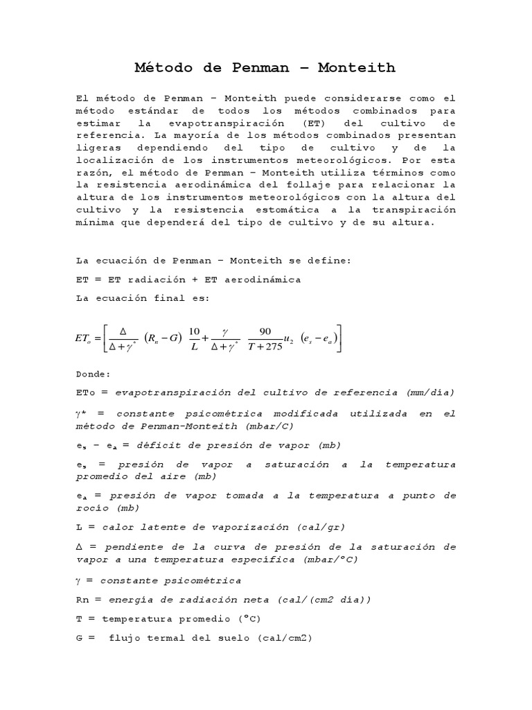 Método de Penman | PDF | Evapotranspiración | Luz de sol
