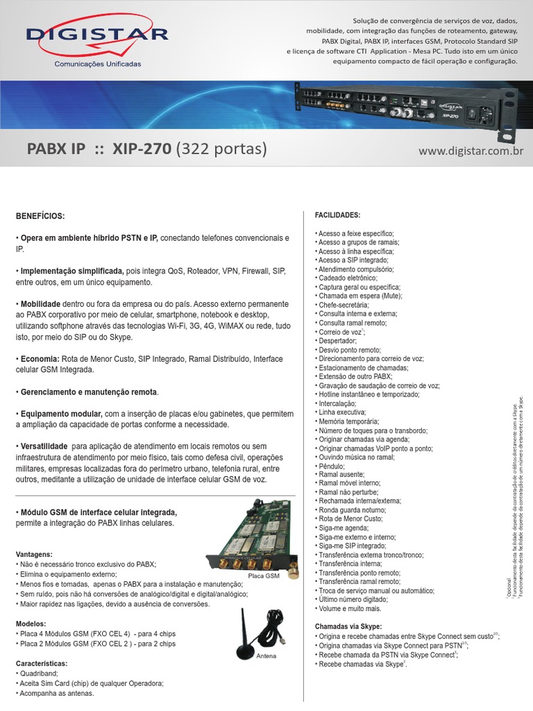 PABX IP XIP-270: Solução Completa | PDF | Voz sobre IP (VoIP ...