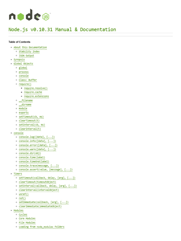 Docs Node - Js v0.10.31 | PDF | Library (Computing) | Port (Computer Networking)