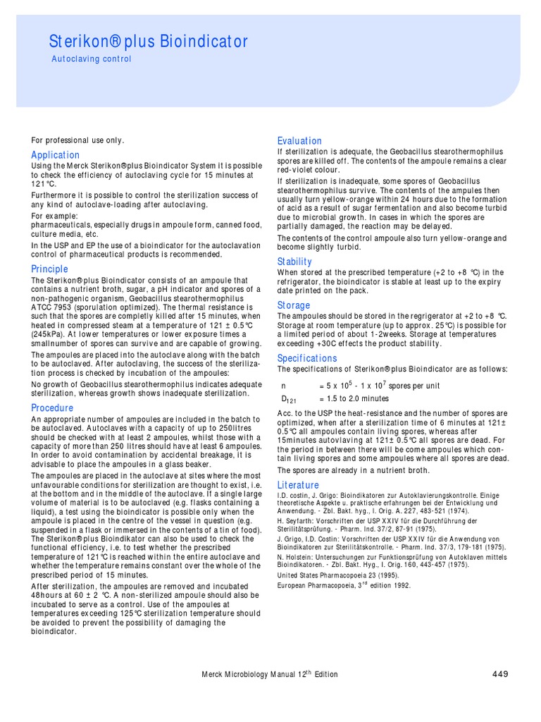 Sterikon Plus 110274 Engl | PDF | Sterilization (Microbiology) | Chemistry