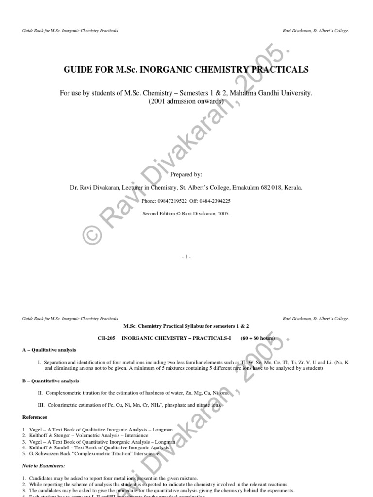 Guide For M.sc. Inorganic Chemistry Practicals | PDF | Iron | Chromium