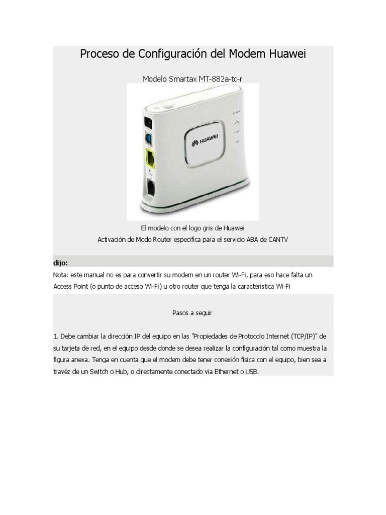 Proceso de Configuración Del Modem Huawei | PDF | Enrutador ...