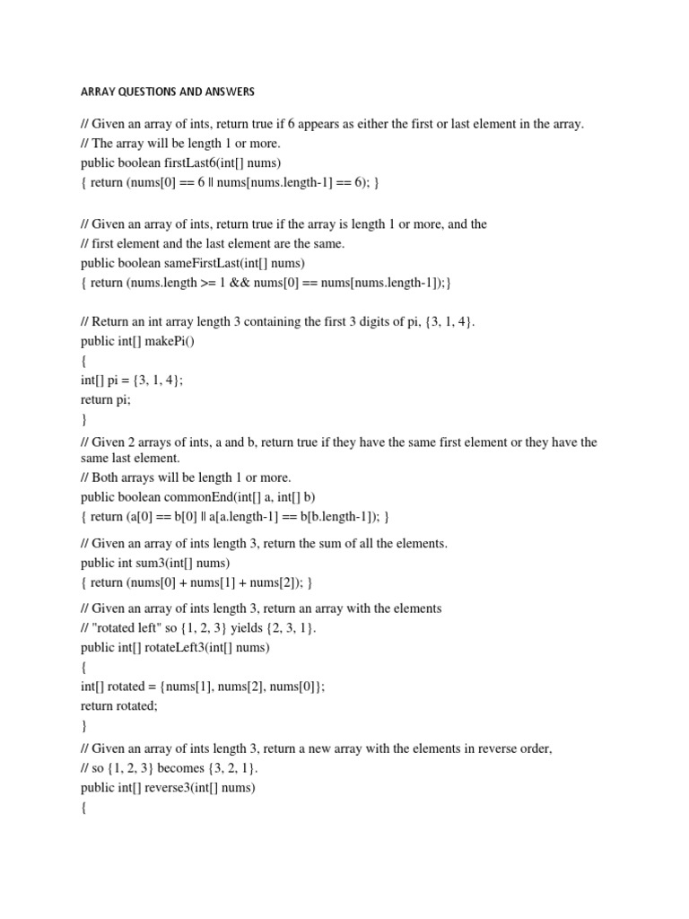Array Questions And Answers Pdf Array Data Structure Integer Computer Science
