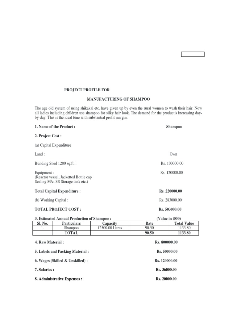 Project Report Shampoo | PDF | Cost | Capital (Economics)