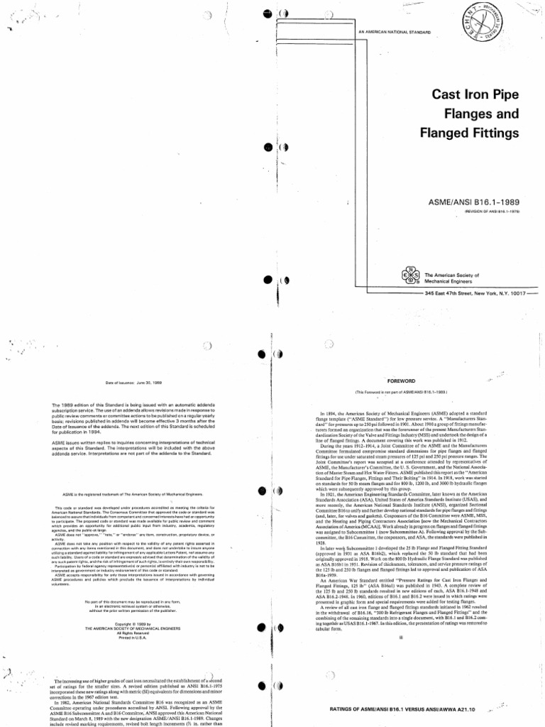 ASME B16.1 - Cast Iron Pipe Flanges and Flanged Fittings - 8 | PDF