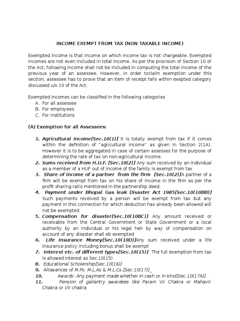 Notes On Exempted Income | PDF | Pension | Taxes