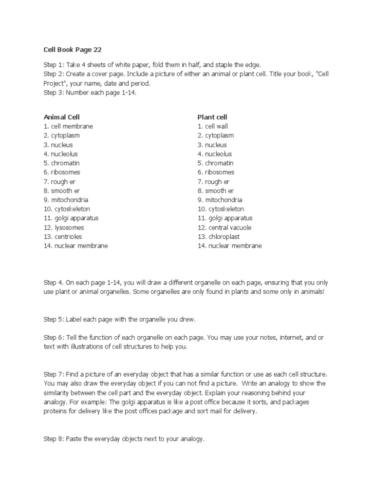 Cell Book Page 22 Instructions | PDF