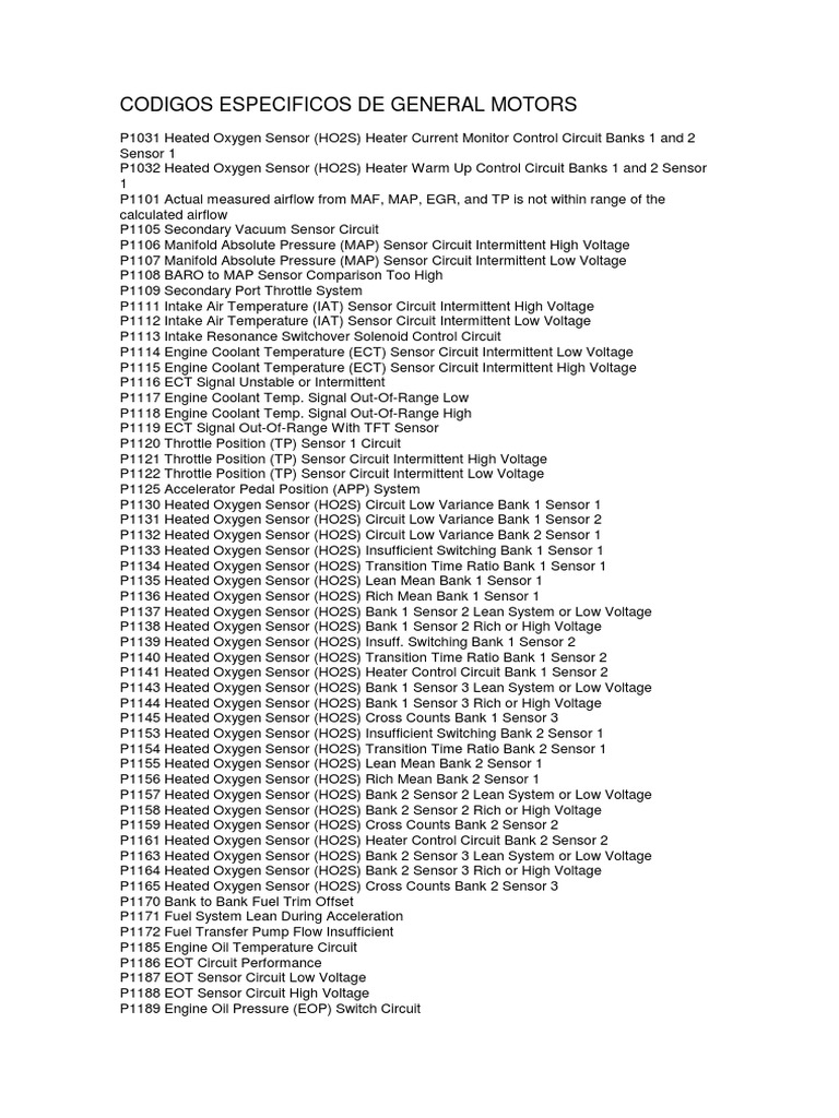 Codigo de Falha GM | PDF | Throttle | Fuel Injection