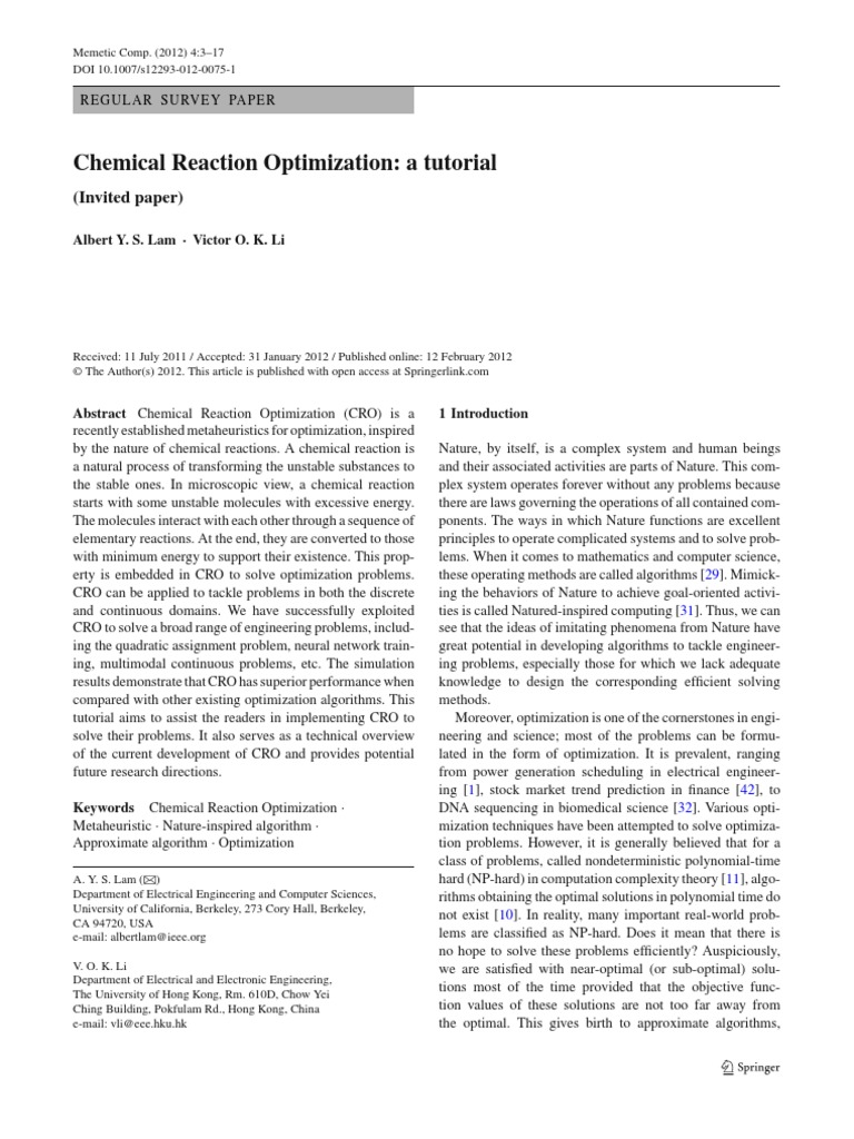 Chemical Reaction Optimization | PDF | Mathematical Optimization ...
