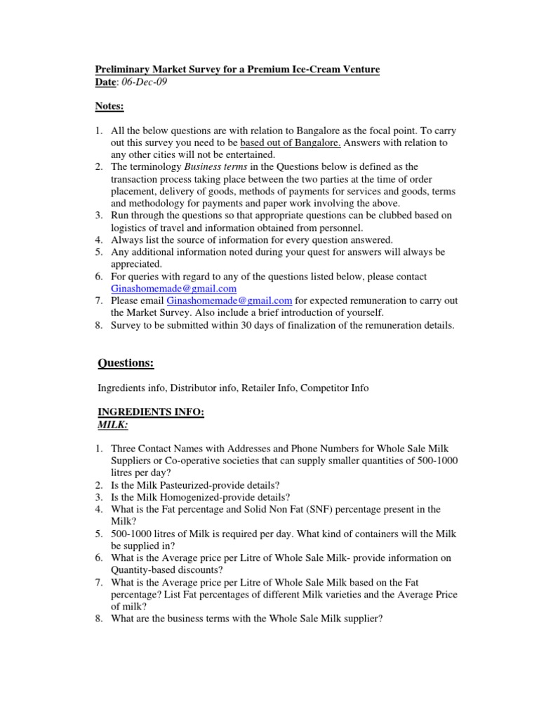 Ice Cream Market Survey | PDF | Ice Cream | Retail