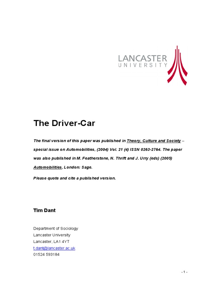 The Driver-Car: Tim Dant | PDF | Perception | Gasoline