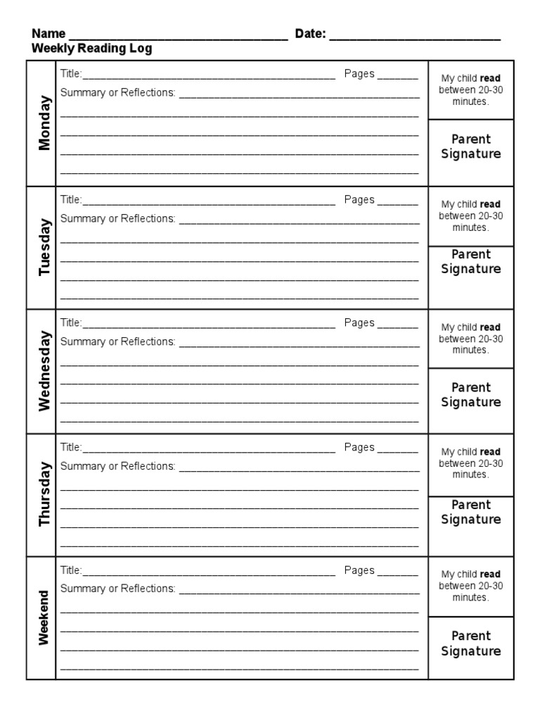 Weekly Reading Log | PDF | Career & Growth
