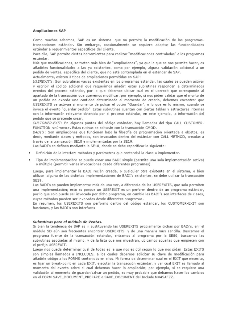 Ampliaciones SAP | PDF | Programa de computadora | Programación