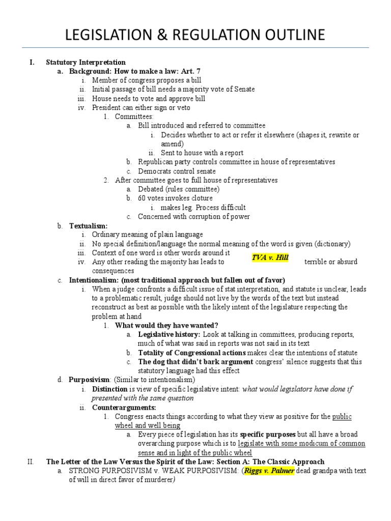 Legislation & Regulation Outline Fall 2013 Ellman | PDF | Statutory ...