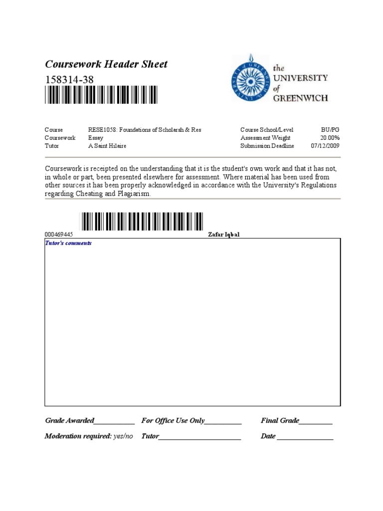 Coursework Header Sheet 158314-38 | PDF | Essays | Leadership