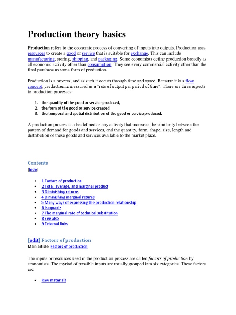 Production Theory Basics Pdf Labour Economics Factors Of Production