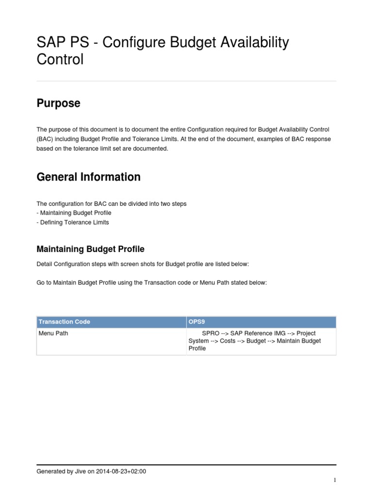 SAP PS - Configure Budget Availability Control: Purpose | PDF | Budget ...
