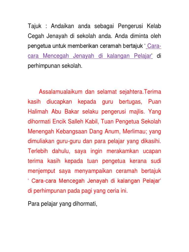 Contoh Teks Pengucapan Awam Dalam Bentuk Ceramah | PDF