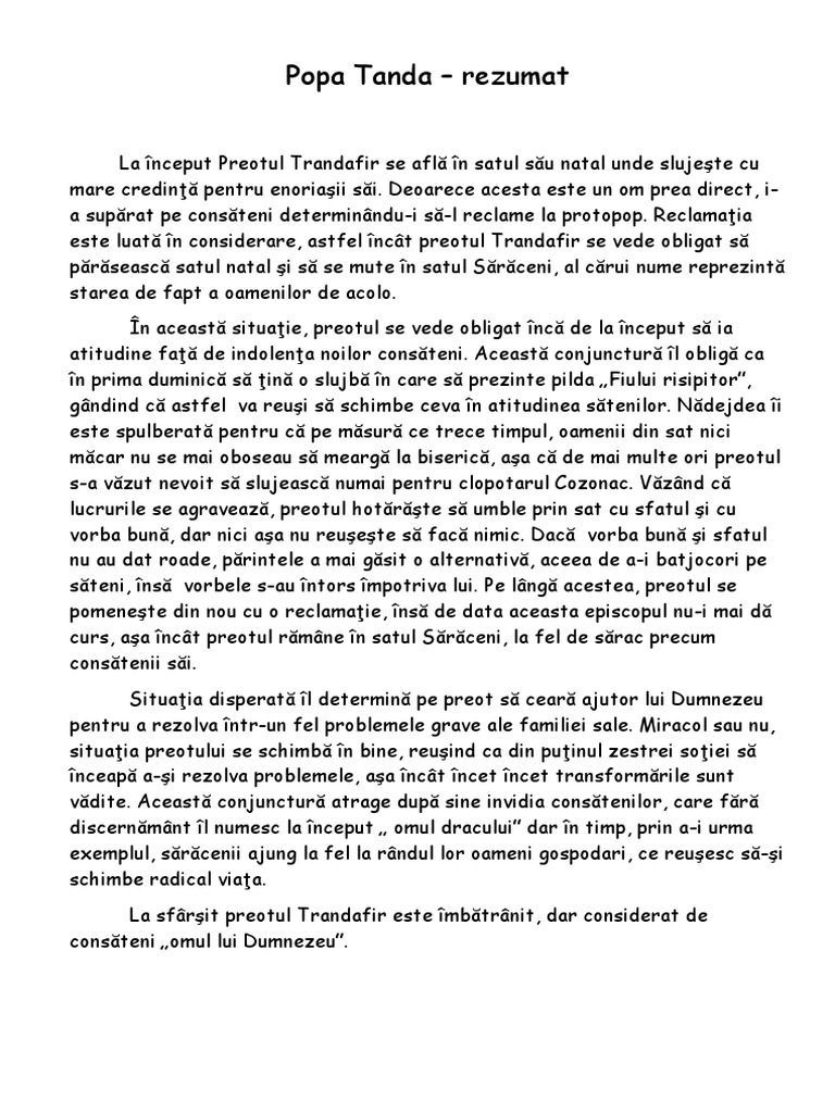 Popa Tanda - Rezumat | PDF