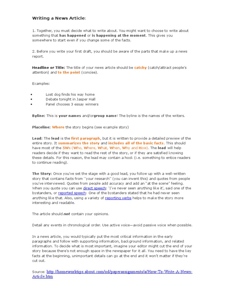 Guide to Writing a News Article | PDF | Communication