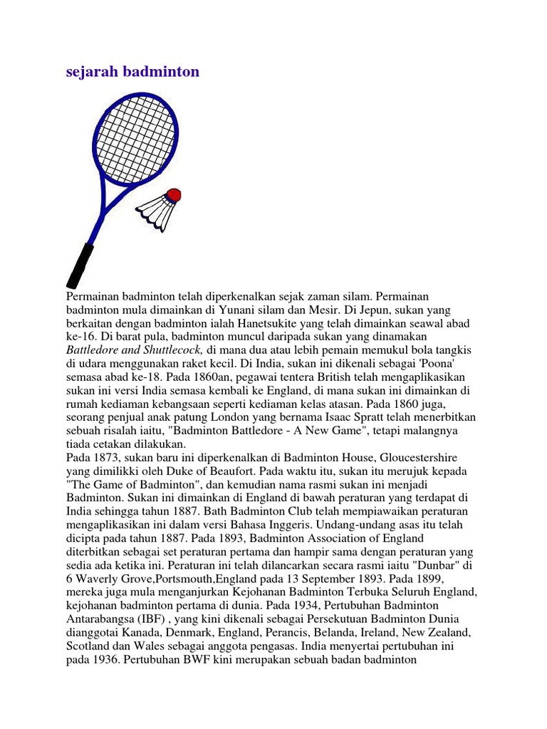 Sejarah Badminton | PDF