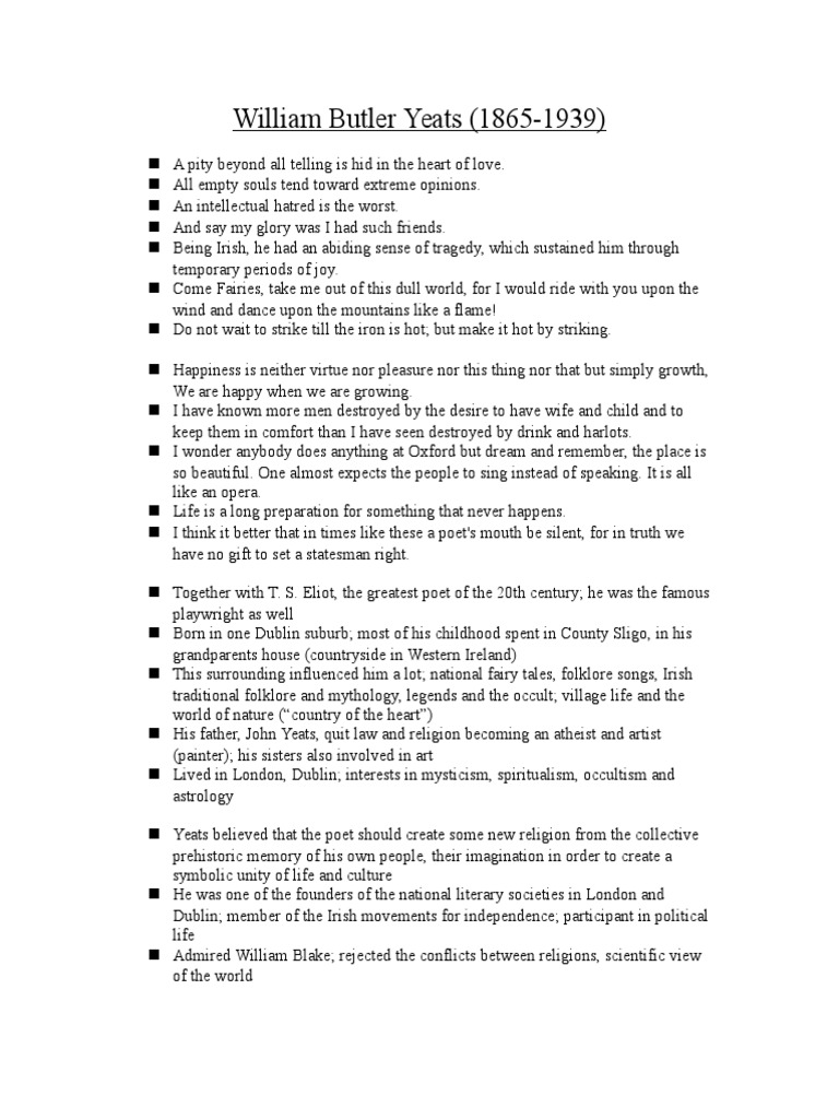 William Butler Yeats | PDF | W. B. Yeats | Poetry