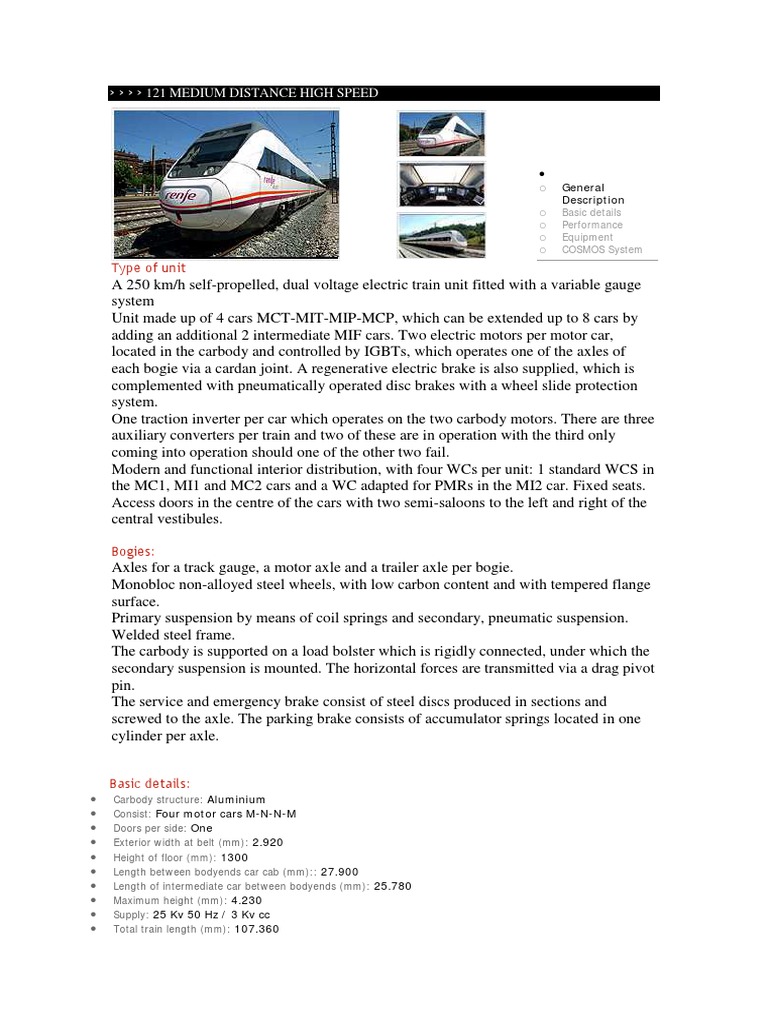 CAF 121 High-Speed Train Overview | PDF | Train | Suspension (Vehicle)