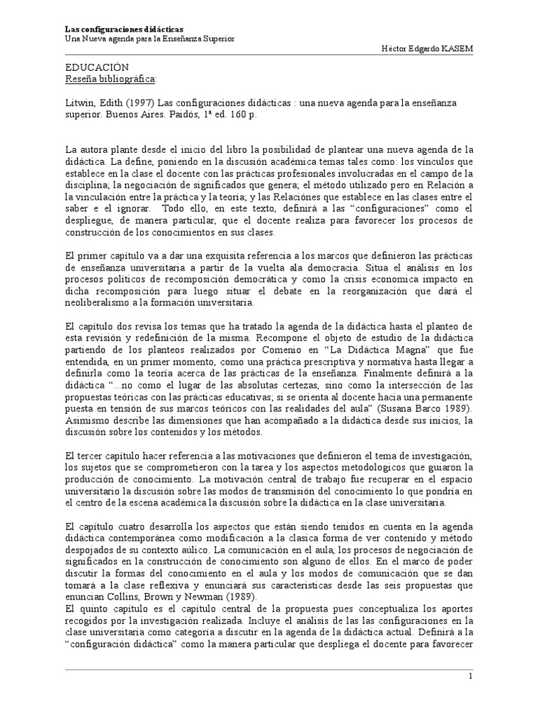 Reseña - LITWIN Las Configuraciones Didácticas | PDF | Cognición | Ciencia cognitiva