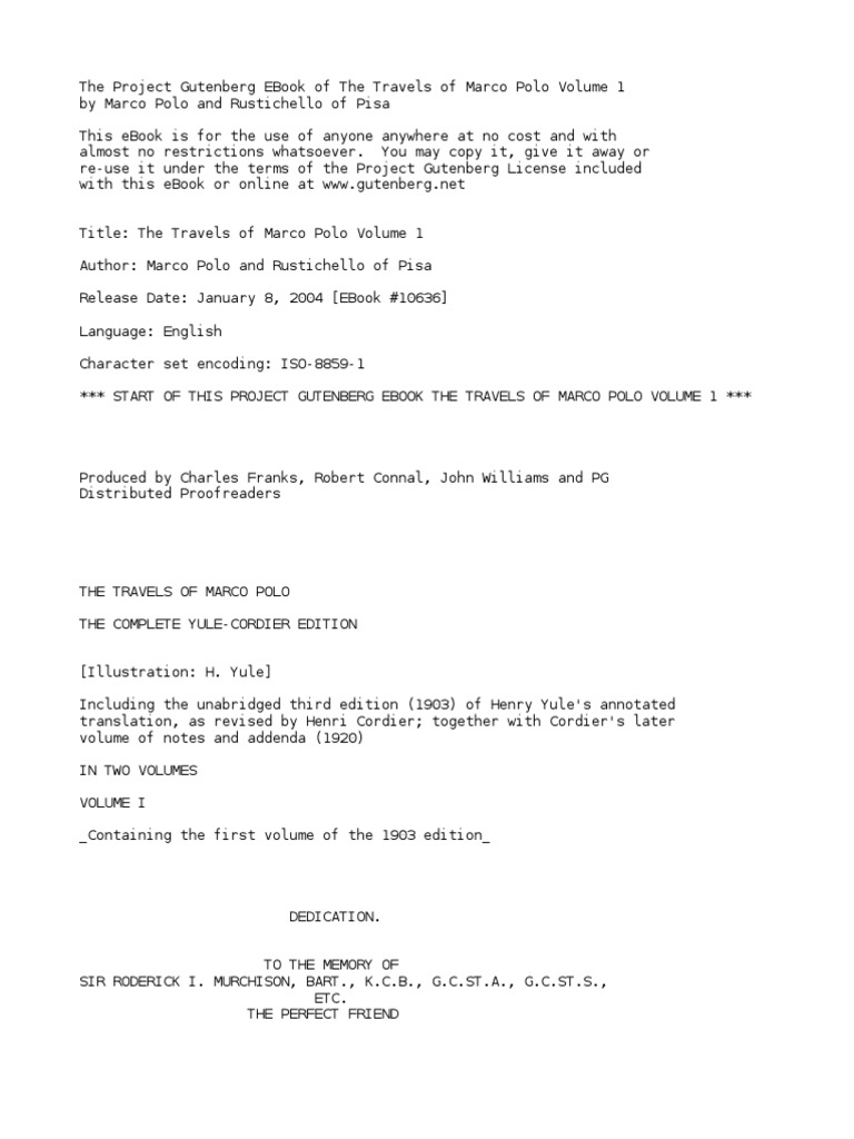 The Travels of Marco Polo - Volume 1 by Polo, Marco, 1254-1324 | PDF ...