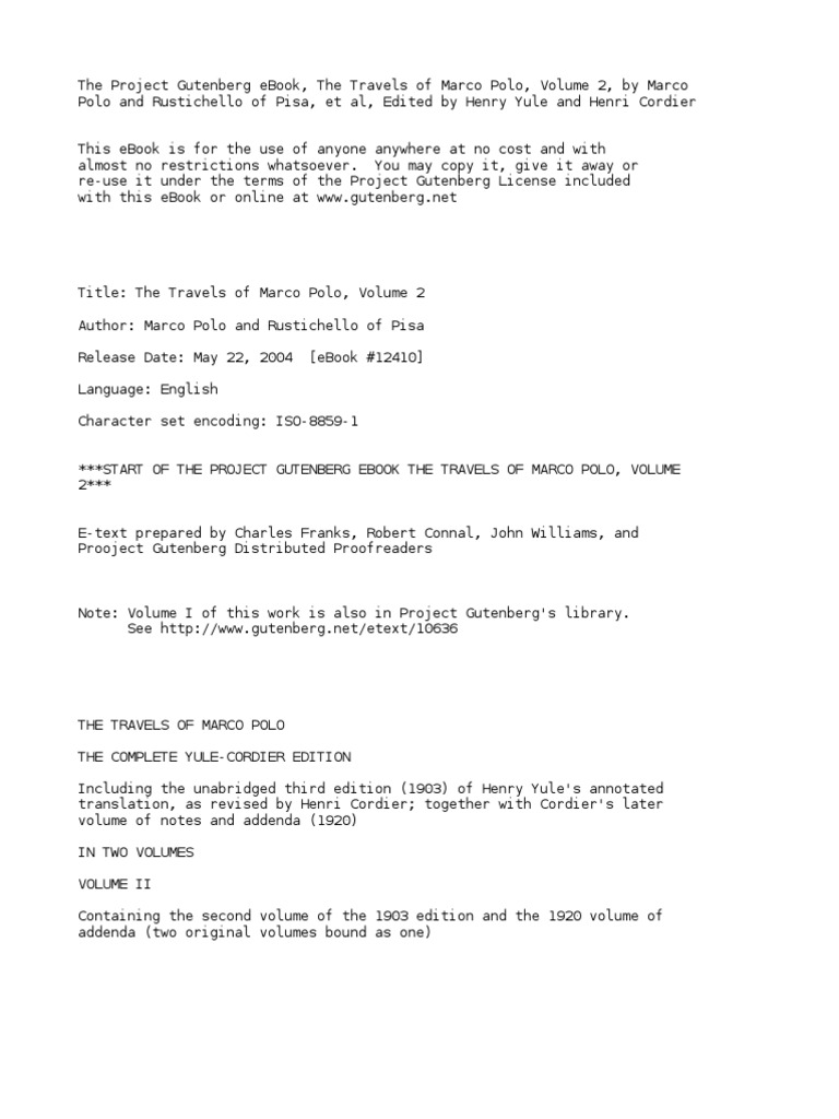 The Travels of Marco Polo - Volume 2 by Polo, Marco, 1254-1324 | PDF ...