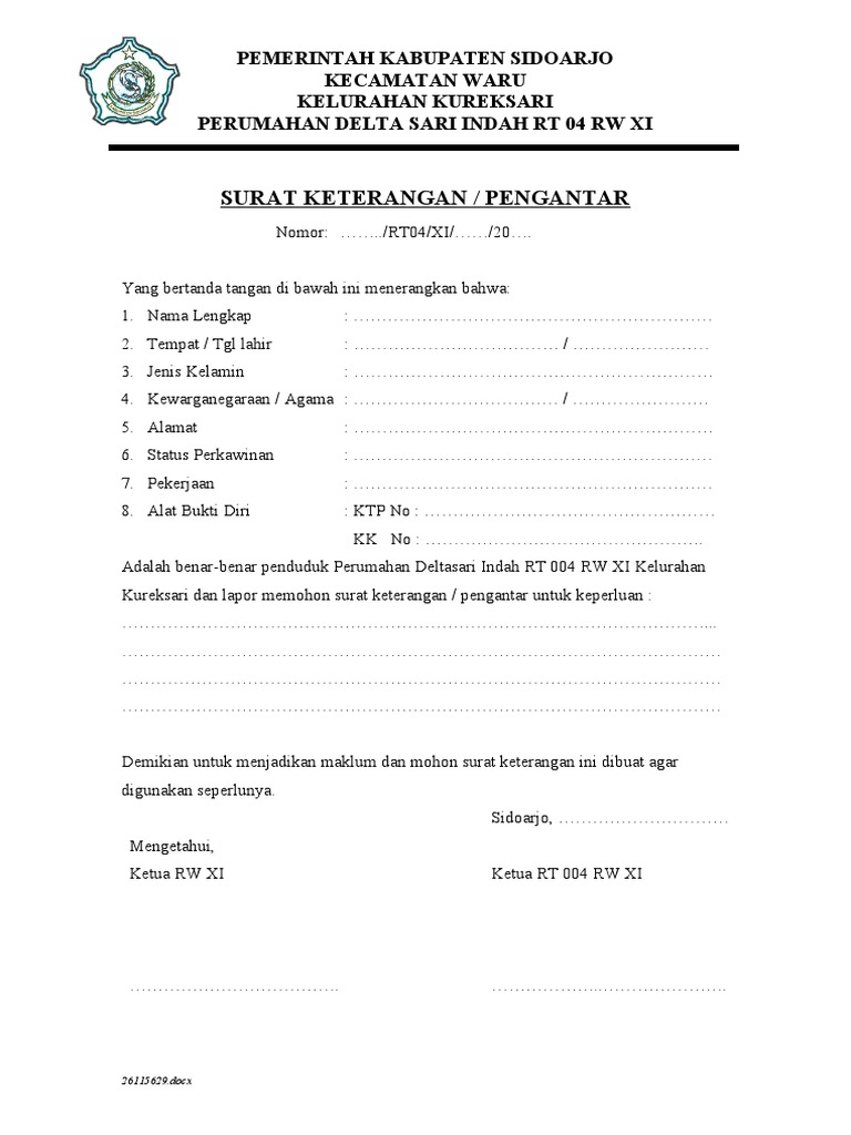 Surat KETERANGAN RT04 | PDF
