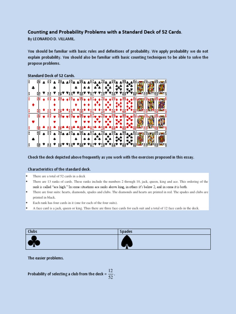 Probability Problems With A Standard Deck of 52 ...