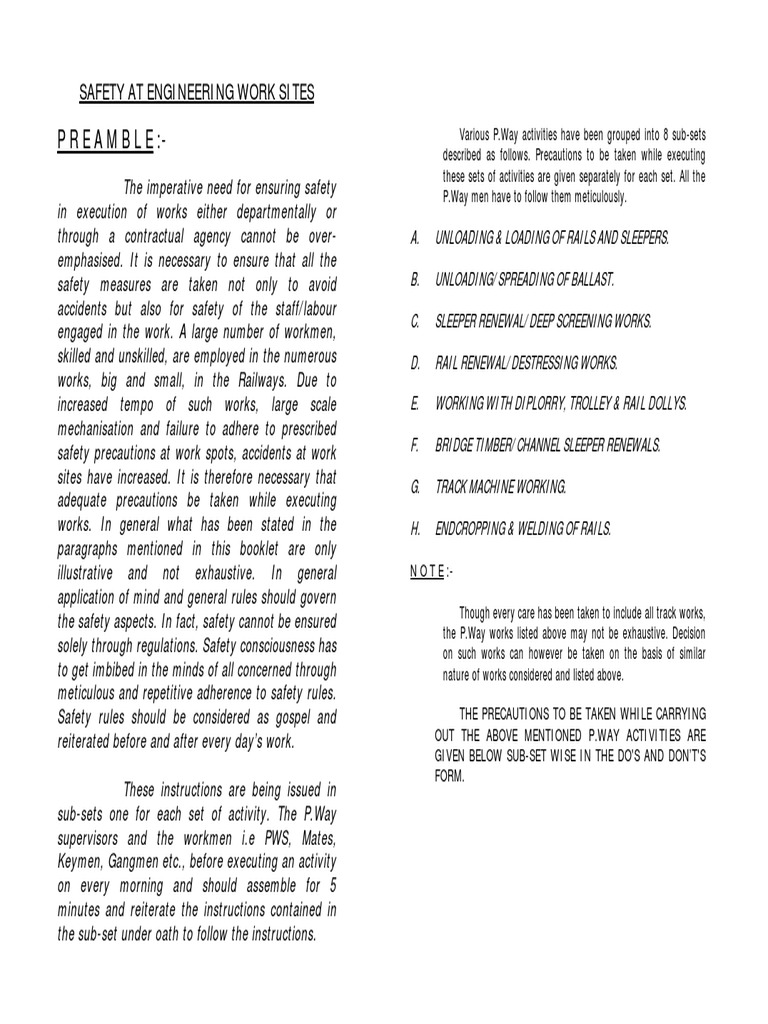 Important Instructions Safety Workspot | Download Free PDF | Track ...